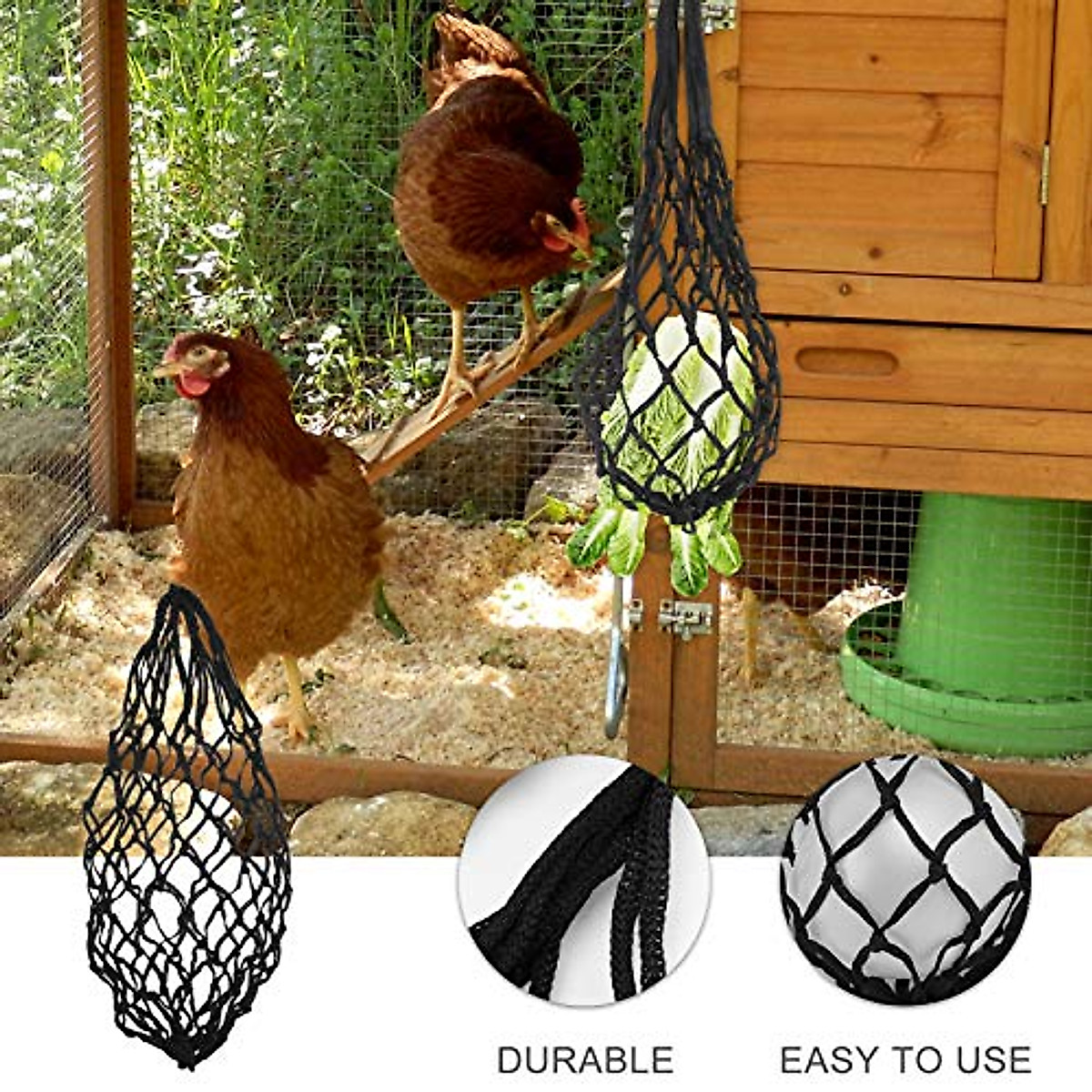 Mikikit Chicken Coop Accessories Poultry Vegetable Feeding Tool: Chicken Vegetable String Bag Cabbage Feeder Treat Feeding Mesh Bag Thickened Poultry Food Feeding Mesh Bag- Black Goat Feeder