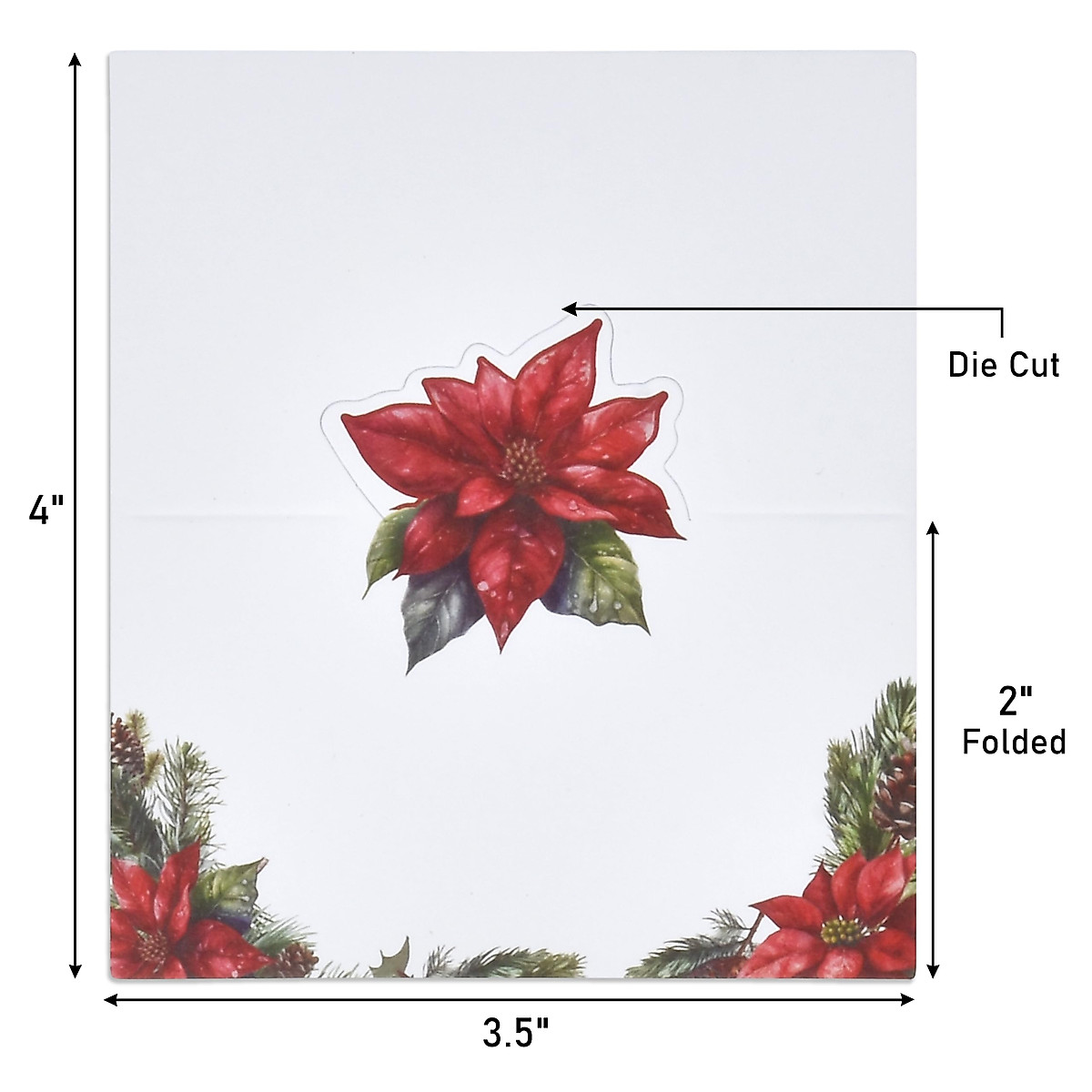 100 Pack Christmas Place Cards Holiday Seating Name Card Die Cut Xmas Poinsettia Flower Table Setting Folded Paper Tent Cards for Winter Dinner Wedding Tables Placement Party Decorations 2" x 3.5"