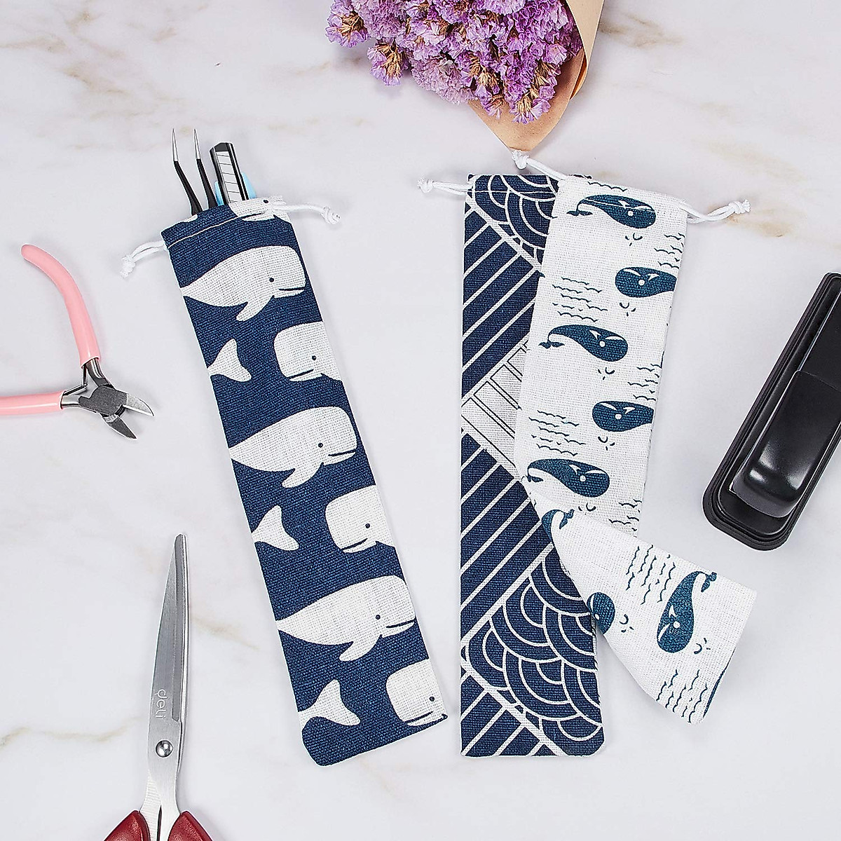 Outus 20 Pieces Straw Carrying Case Reusable Straws Cutlery Pouch Portable Straw Travel Canvas Bag for Straws, Knife, Fork, Spoon, Chopsticks