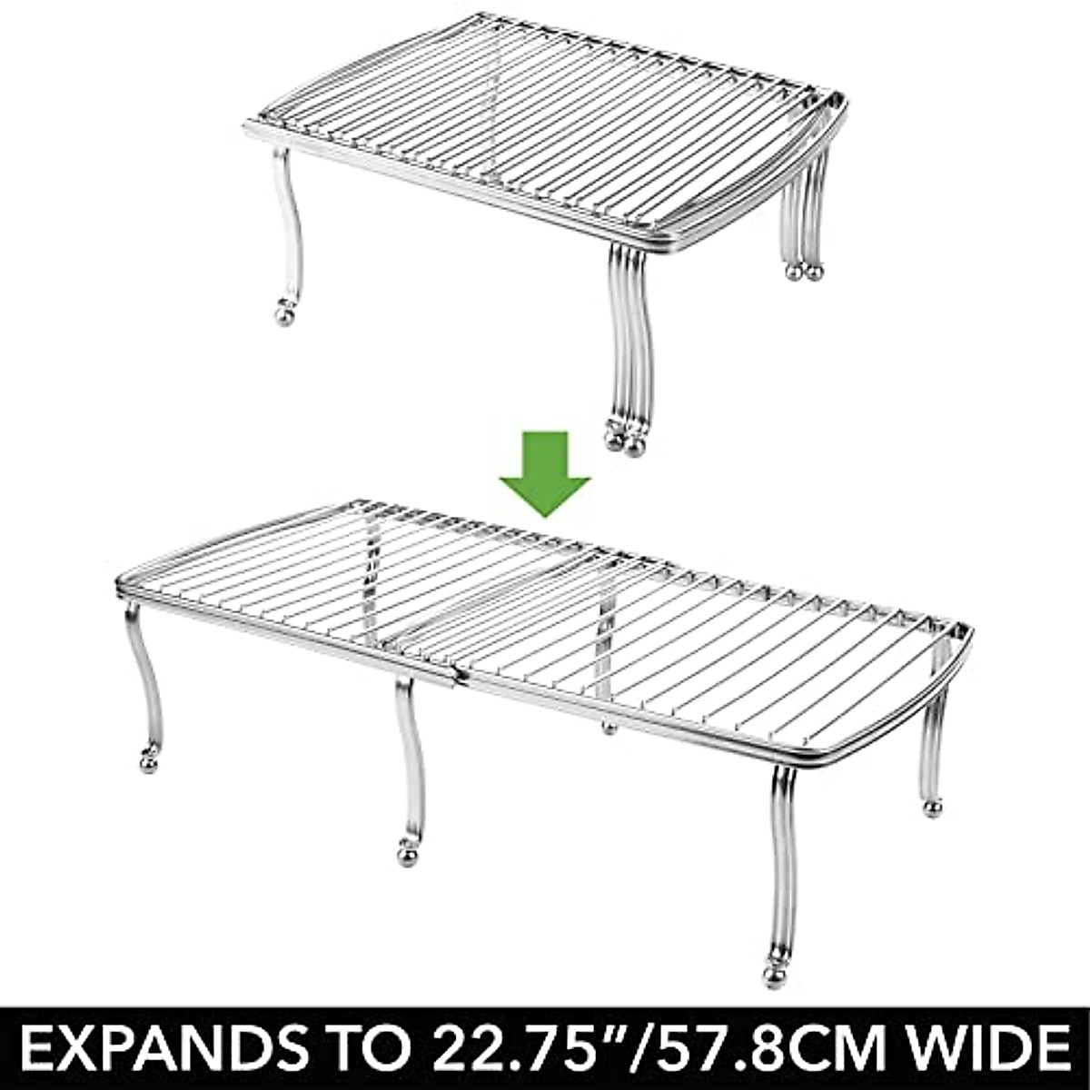 mDesign Expandable Wire Metal Kitchen Cabinet Shelf Rack - Adjustable Pantry, Countertop, Cupboard Shelf Organizer - Dish and Plate Storage Space-Saver, Hyde Collection, 2 Pieces, Chrome