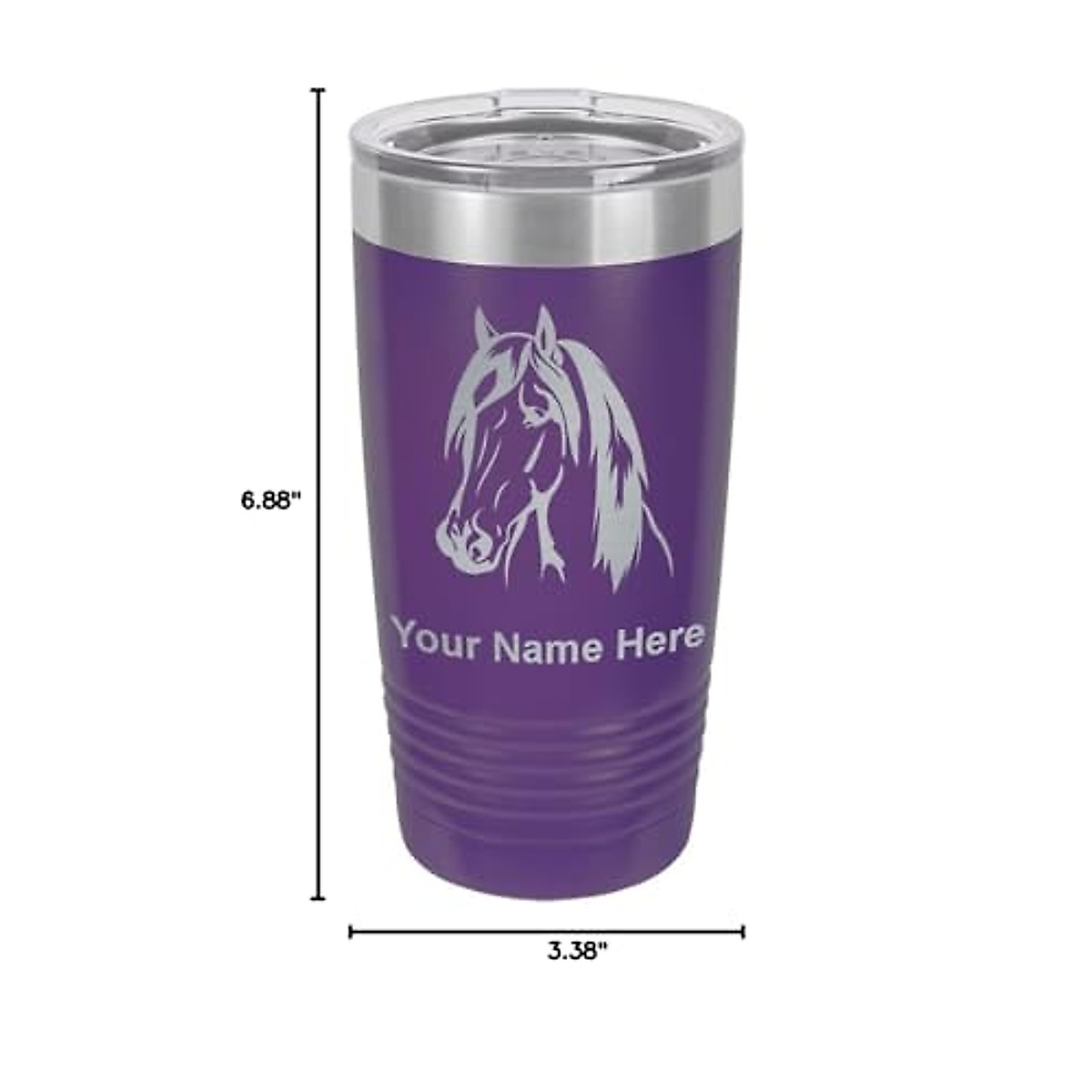 LaserGram 20oz Vacuum Insulated Tumbler Mug, Horse Head 1, Personalized Engraving Included (Dark Purple)