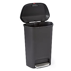 Amazon Basics Tall Kitchen Plastic Rectangular Trash Can with Steel Pedal, Black, 50 Liters