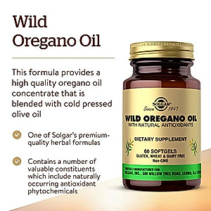 Solgar Wild Oregano Oil, 60 Softgels - Oregano Oil Concentrate - Immune Support - Includes Natural Antioxidant Phytochemicals - Non GMO, Gluten Free, Dairy Free - 60 Servings