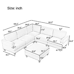 ERYE Oversized Modular Sectional Sofa Couch with Movable Ottoman Can be Freely Combined into Sofabed,L-Shaped & U-Shaped,Low Back Corner Sectional&Couch for Home Apartment Living Room