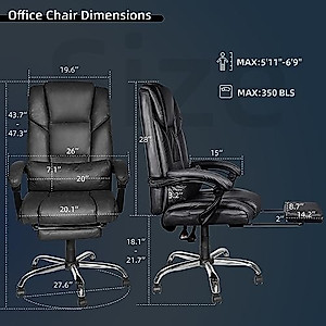 Mimager High Back Executive Office Chair, Reclining Office Chair with Footrest, PU Leather Home Office Desk Chair Adjustable Height, Computer Desk Chair with Lumbar Cushion, Padded Armrests, Black