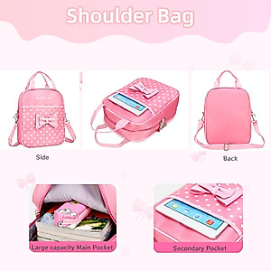 LANSHIYA 2Pcs Princess Bow Girls Backpack 2-Piece Elementary School Bag Kids School Travel Bag Set