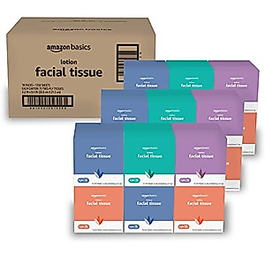 Amazon Basics Facial Tissue with Lotion, 75 Tissues per Box, 18 Cube Boxes (1350 Tissues total) (Previously Solimo)