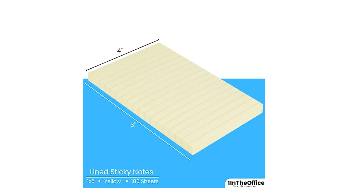 1InTheOffice 4x6 Sticky Notes - 12 Pack Yellow Pads