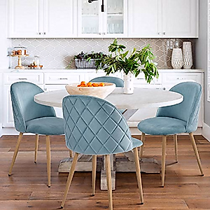 Topeakmart Dining Chairs Velvet Chair Modern Kitchen Chairs with Padded Seat, Backrest, Wooden Style Metal Legs for Dining Room, Living Room, Restaurant, Cafe, 2pcs, Aqua
