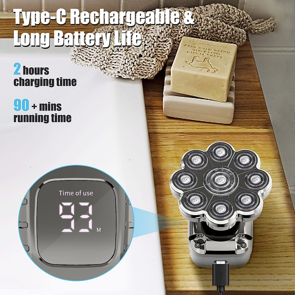 aboutool 9D Head Shavers for Bald Men, 5-in-1 Men Grooming Kit,Anti-Pinch Electric Razor for Men, IPX7 Waterproof Rotary Shaver and Rechargeable Electric Shavers for Men, LED Display, 0.0353 Ounce