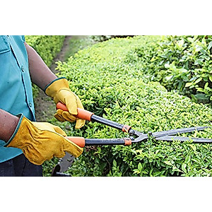 OZERO Leather Work Gloves Flex Grip Tough Cowhide Gardening Glove for Wood Cutting/Construction/Truck Driving/Garden/Yard Working for Men and Women 1 Pair (Gold,X-Large)