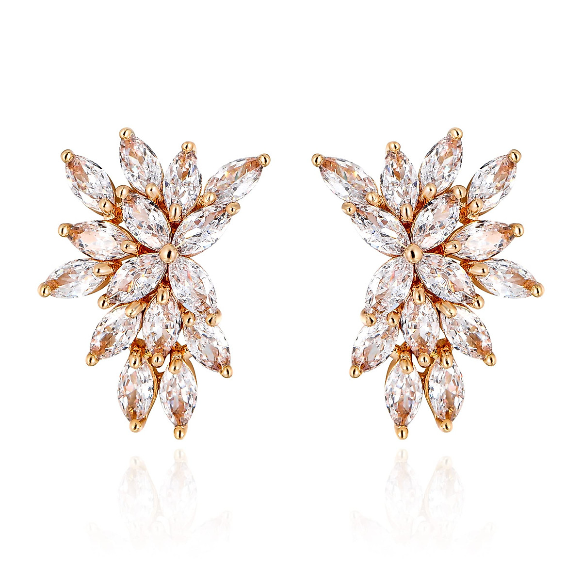 Crysdue Marquise Bridal Wedding Earrings for Brides Bridesmaid, Cubic Zirconia Rhinestone Cluster Stud Gold Earrings for Women, Prom Party Jewelry Wedding Gift