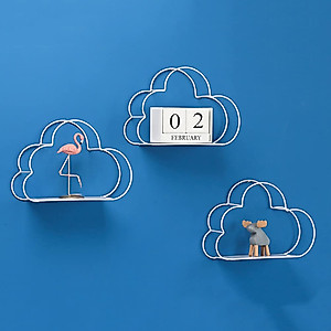 Beavorty Home Decor 1Pcs Metal Wall Hanging Storage Shelf Cloud Shaped Desktop Book Rack Metal Wall Mount Wire Bookshelf Hanging Organizer for Bathroom, Living Room and Bedroom (White) Corner Shelf