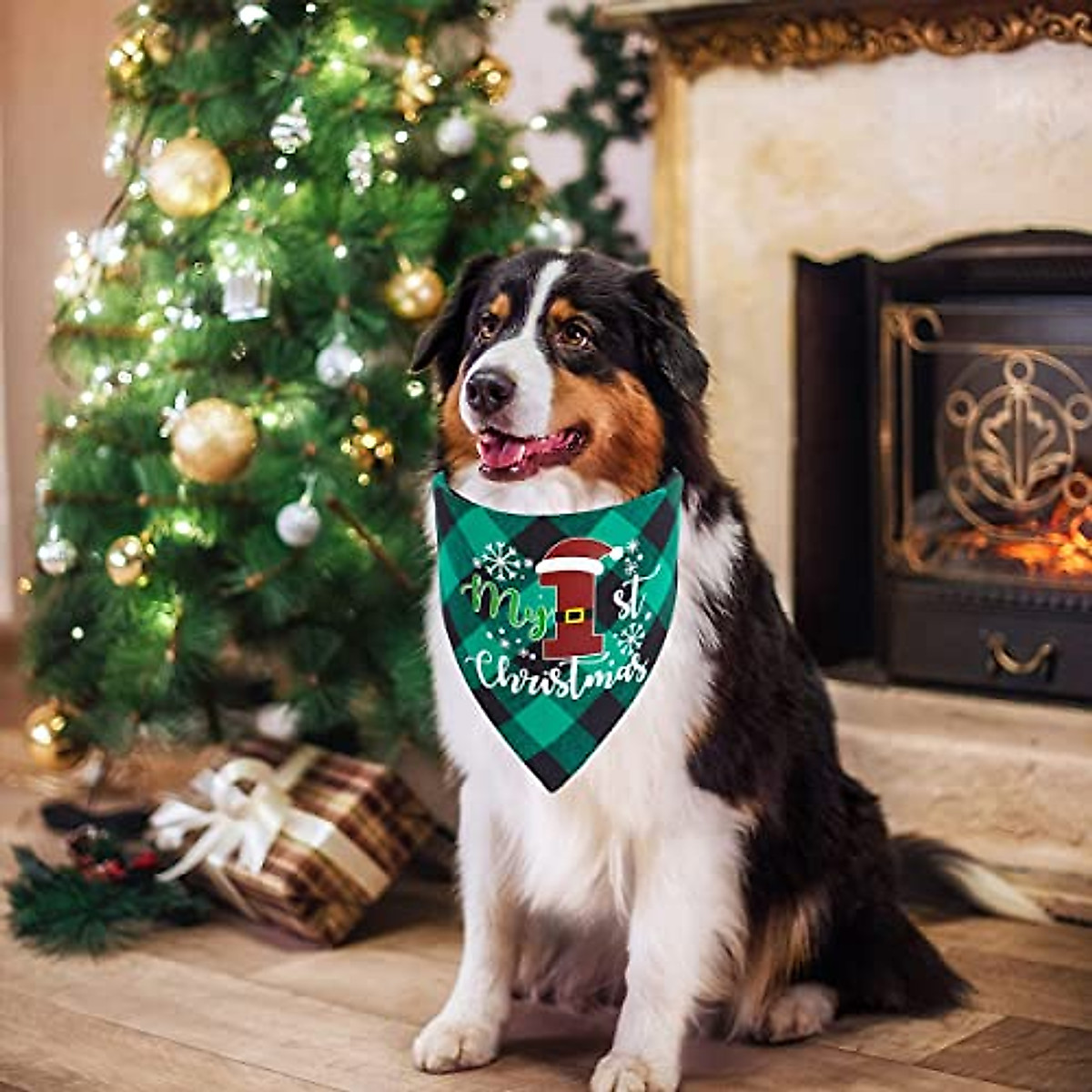 Dog Bandanas - 2 Pack | Christmas Classic Buffalo Plaid Pattern | Premium Durable Pure Cotton | Pets Scarf Triangle Bibs Kerchief Bandana | Adjustable Fit & Suitable Dogs Cats