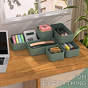 CHANCETSUI 6 PCS Stackable Drawer Organizers Set, Versatile Desk and Vanity Drawer Organizer Trays, Storage Bins for Makeup, Bathroom, Bedroom, Kitchen and Office, Green