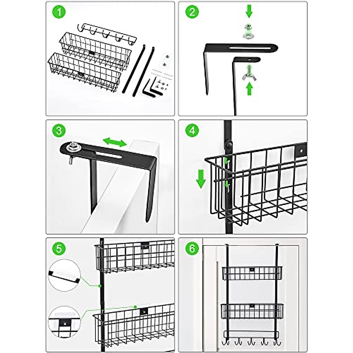 SMARTAKE Shower Caddy Over The Door, Bathroom Shelf with 10 Hooks, Fast-Draining Over Door Bathroom Organizer, Hanging Storage Rustproof for Dorm, Toilet, Bath and Kitchen (Black)