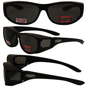 Global Vision 2 Pairs Clear and Smoke - Escort Fit Over Sunglasses ANZI Z87.1+ Safety Compliant