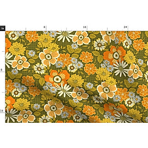 Spoonflower Fabric - 1970S Retro Avocado Green Yellow Hippie Groovy Daisies Flower Power Printed on Polartec(R) Fleece Fabric by The Yard - Sewing Blankets Loungewear and No-Sew Projects