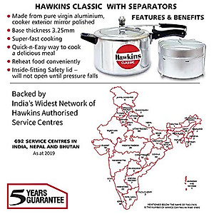 HAWKINS CL51 Pressure Cooker, 5 L WITH SEPERATOR, Silver