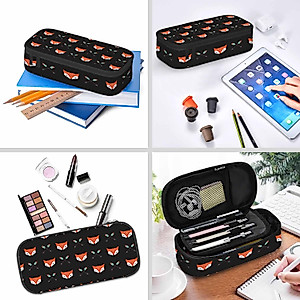 Xuwenz Fox Pencil Holder Bag Feather Arrows Cross Cunning Animal Black Pencil Case College Office School for Teens Boy Girl