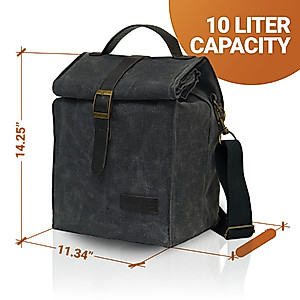 Chef Sac Waxed Canvas Insulated Lunch Bag for Women & Men | Thermal Insulation Material Keeps Food Hot OR Cold | Reusable, Water Resistant & Fits Large Lunch Box | Includes Sling Strap (Black)