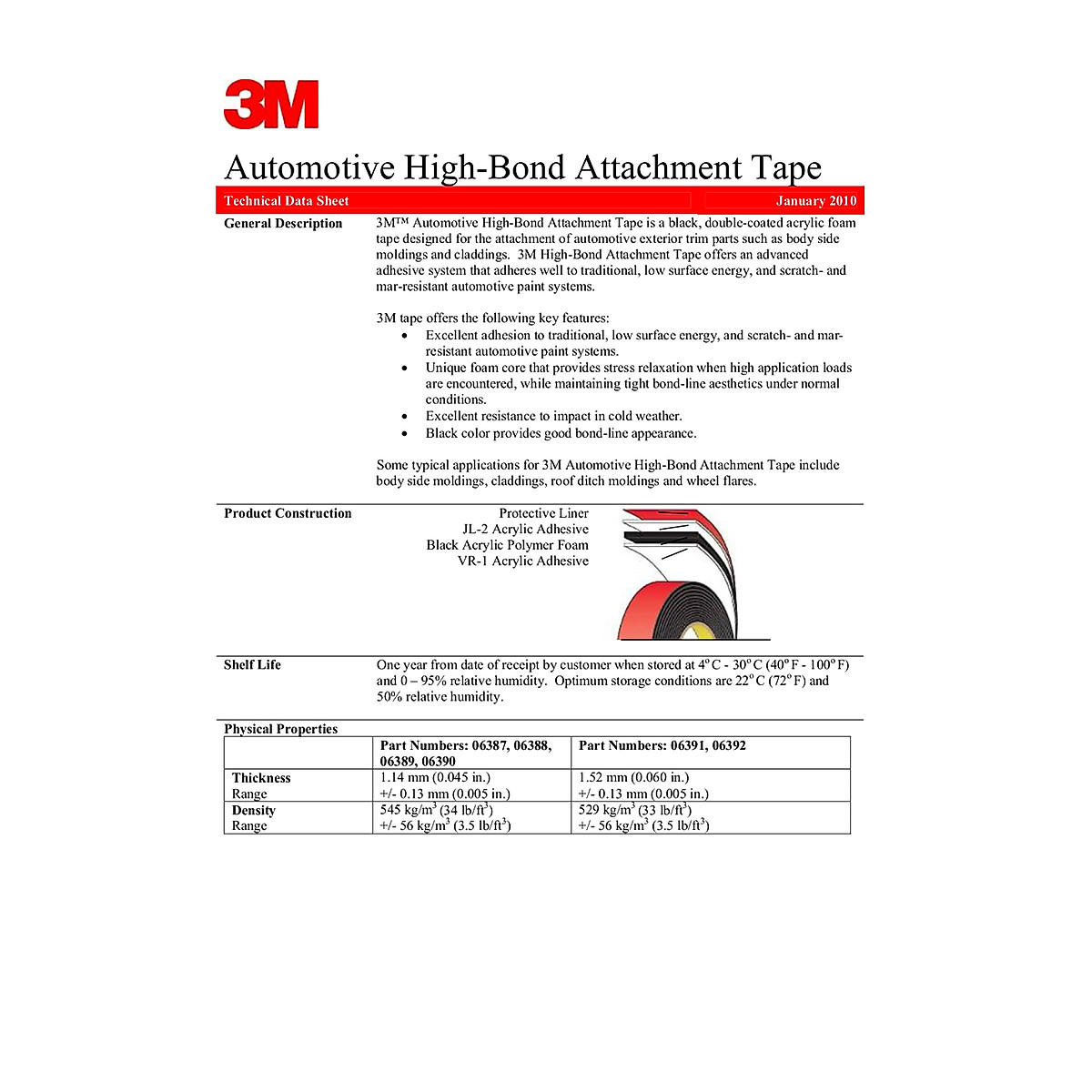 3M Automotive Acrylic Plus Premium Attchment Tape 06387, Black, 1.12 mm, 1/4 in x 20 yd