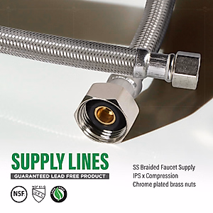 Highcraft CNCT27116-OM-2 Braided Faucet Connector 16" Long, 1/2" IPS Brass Nut X 3/8 Female Fitting, Stainless Steel Lead-Free, 2 Pack