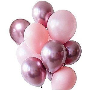 Light Pink and Mauve Balloons, 50PCS 12 Inch Latex Balloons and 5PCS Pink Ribbons for Party Decorations