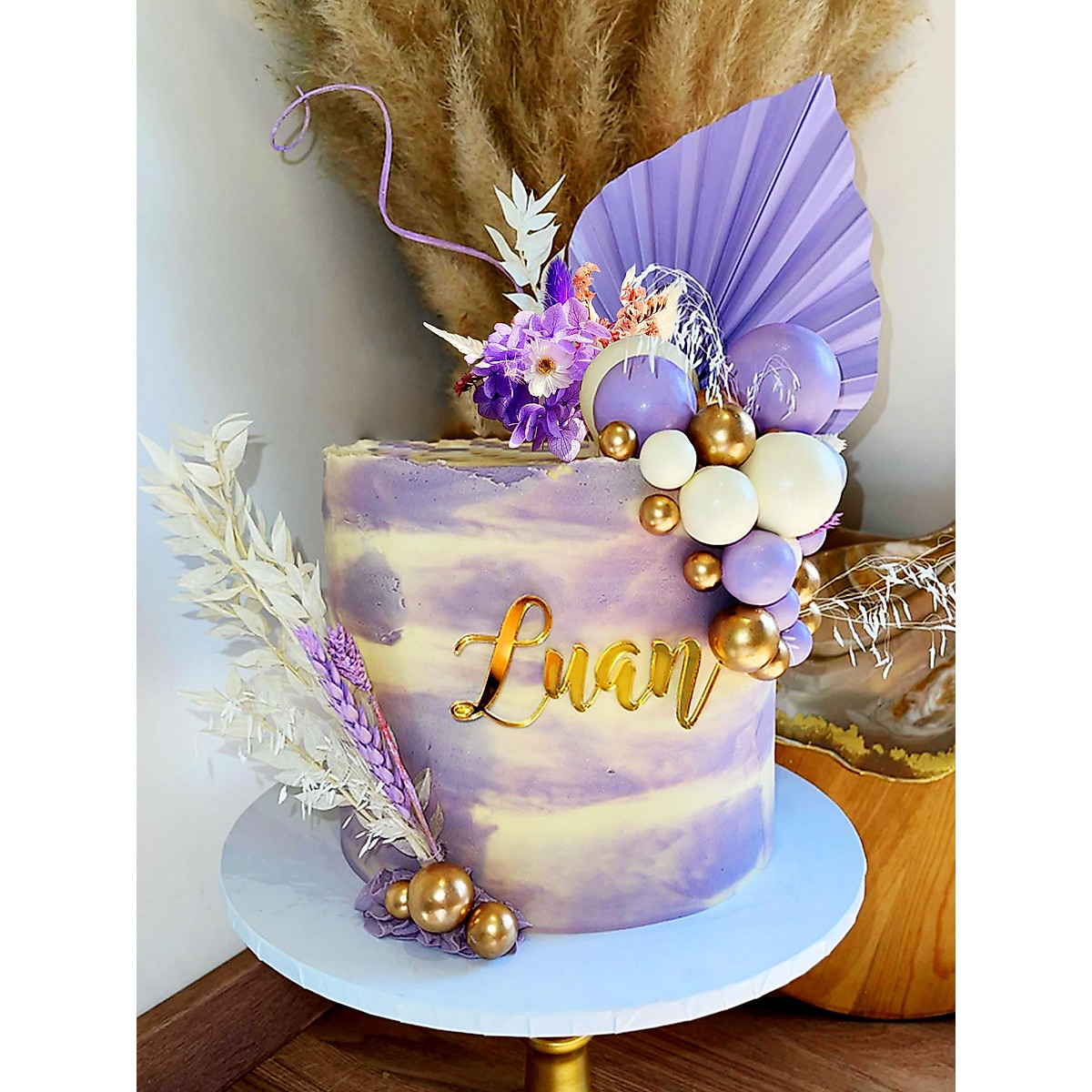 JeVenis Purple Cake Topper Boho Cake Decorations Cake Flowers Decorations Floral Cake Topper for Baby Shower Wedding Bridal Birthday Party Supplies
