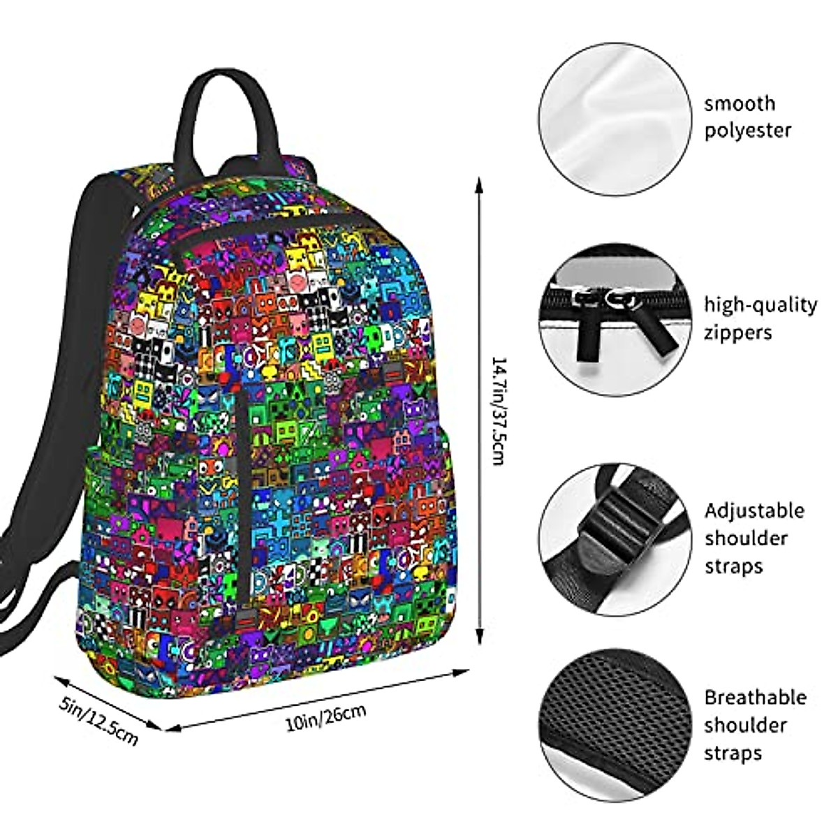 Geometry Dash Travel Backpack Multipurpose For Kids Teens Unisex Casual Daypacks Laptop Bookbag Outdoor Black