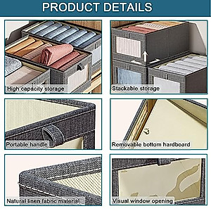 CSKB 4 pcs Closet Storage Bins, Large Fabric Storage Box, Visible Storage Baskets for Closet with PP Board, Foldable Storage Baskets for Organizing Clothing, Jeans, Toys (Medium & Large)