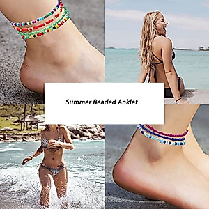 yfstyle 24PCS Boho Beaded Anklet for Women Elastic Anklets Colorful Beaded Ankle Bracelet Handmade Adjustable Elastic Anklets African Anklets Beach Bead Anklet Boho Style Bead Anklet for Girls-24