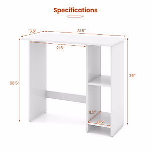 Giantex Small White Desk, Compact Study Writing Desk with 3-Position Adjustable Shelf, Anti-Toppling Kit, Modern PC Laptop Table, Home Office Computer Workstation for Small Space Bedroom Dorm