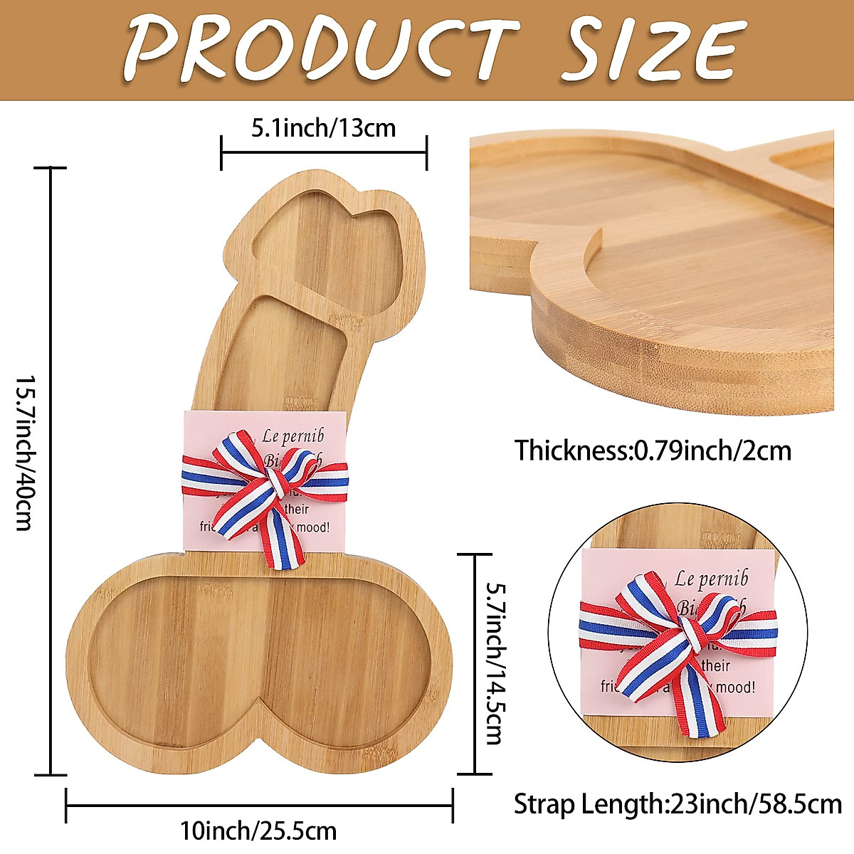 FunisFun Funny Charcuterie Board Novelty Bamboo Cheese Board 15.7"×10", Unique Kitchen Wine Meat Platter Aperitif Board for Housewarming Bachelor Party, Gag Gifts White Elephant Gifts