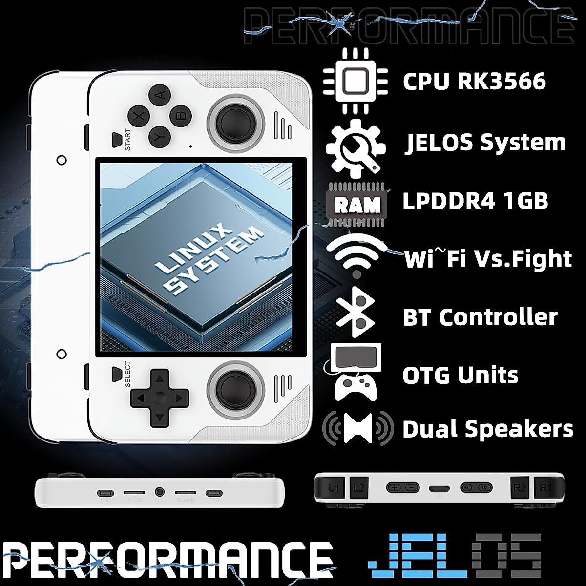 RGB30 Handheld Game Console 4 inch IPS Retro Hand-held Games Consoles Hand Held Video Game System Support Multiplayer WF BT RK3566 White
