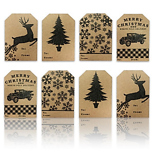Natural Kraft Gift Tags Holiday Present Stickers 4 Different Designs 2 x 3 Inch 100 Total Labels