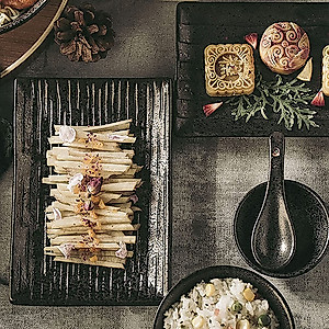 GagalU Plate Set –Kitchen Tableware Set,Ceramics Dinnerware Sets, Plates and Bowls Sets | 66 Pcs Kiln Change Dishes Set - Black Dinner Plates/Steak and Plate