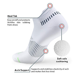 MONFOOT Women's and Men's 5 Pairs Pickleball Tennis Running Athletic Cushion Socks White Medium, multipack