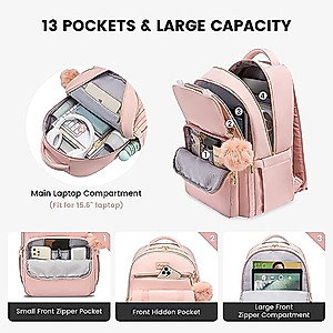 LOVEVOOK Cute Backpack Purse for 14-16 Year Olds, Fit 15.6 Inch Laptop Fashion Backpack for Women, Lightweight Waterproof Casual Backpack for College Essential, Durable Travel Daypack, Pink