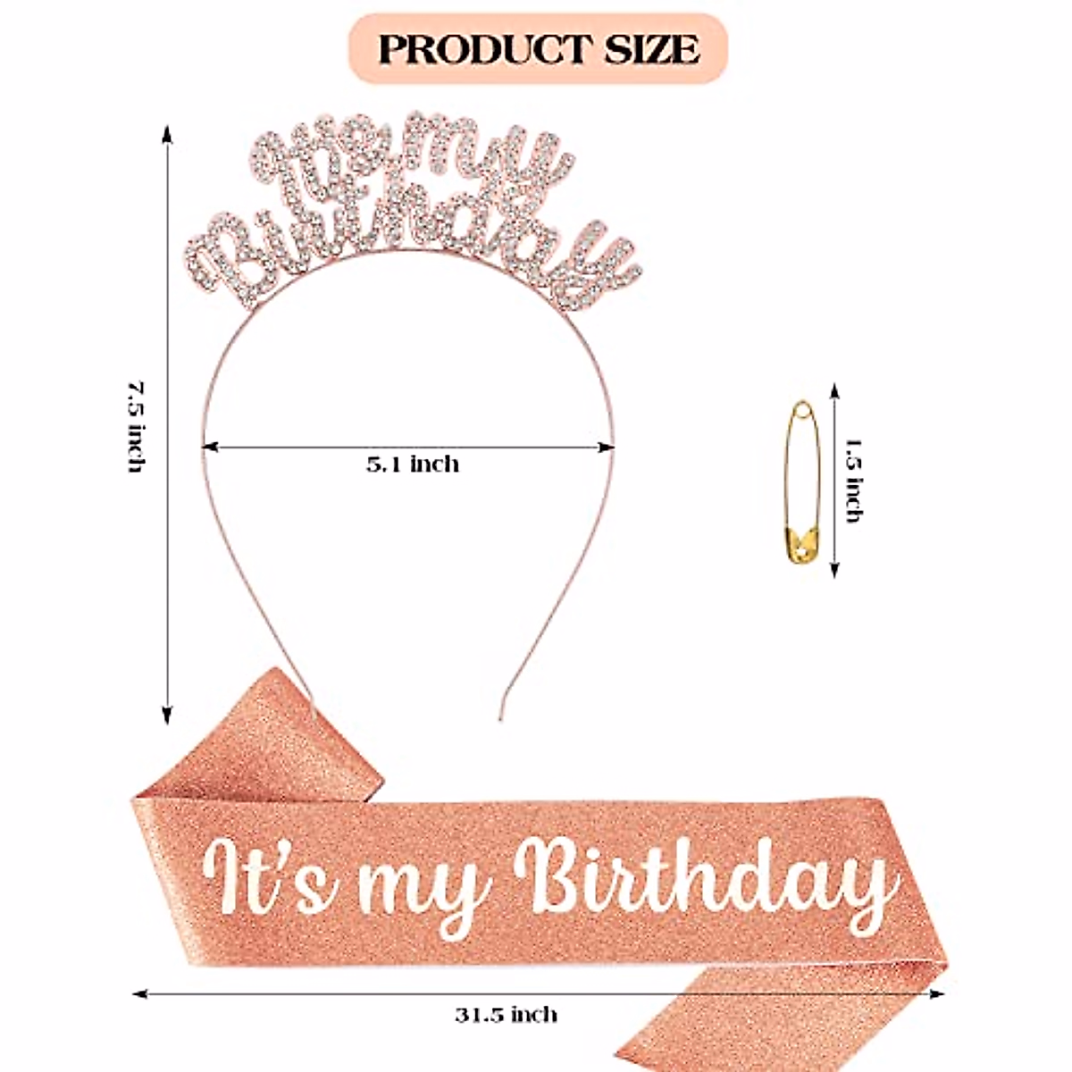 Cute Birthday Crown & Tiara Set for Girls & Women - Rose Gold