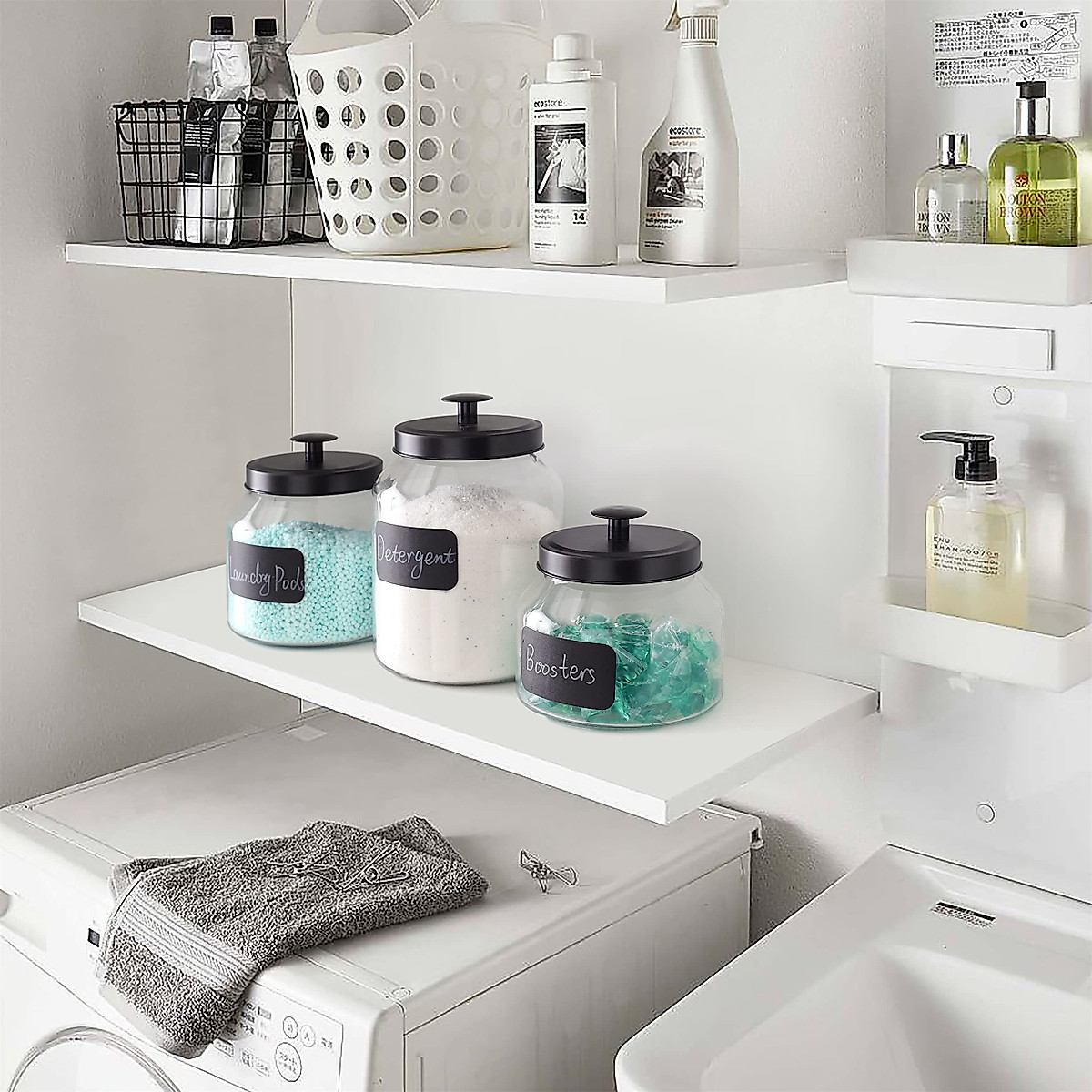 Clear Glass Kitchen Canister Set, Cookie Jar, Food Storage Container, Bathroom Jar with Metal Airtight Lid (Black)