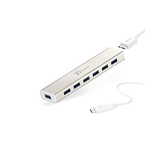 j5create USB Type-C to 7-Port USB 3.0 Data Hub with 3 ft Extended Cale [20W Power Adapter Included] for Mac, MacBook, Windows, Laptop, Surface, XPS, Chromebook, PC (JCH377)