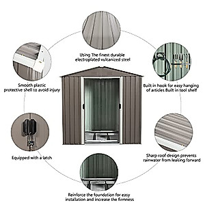 7.74ftx4.29ft Outdoor Storage Shed with Metal Foundation and Sliding Doors,Sun Protection,Waterproof Tool Storage Shed for Patio Lawn Backyard (Gray-7.74ftx4.29ft)