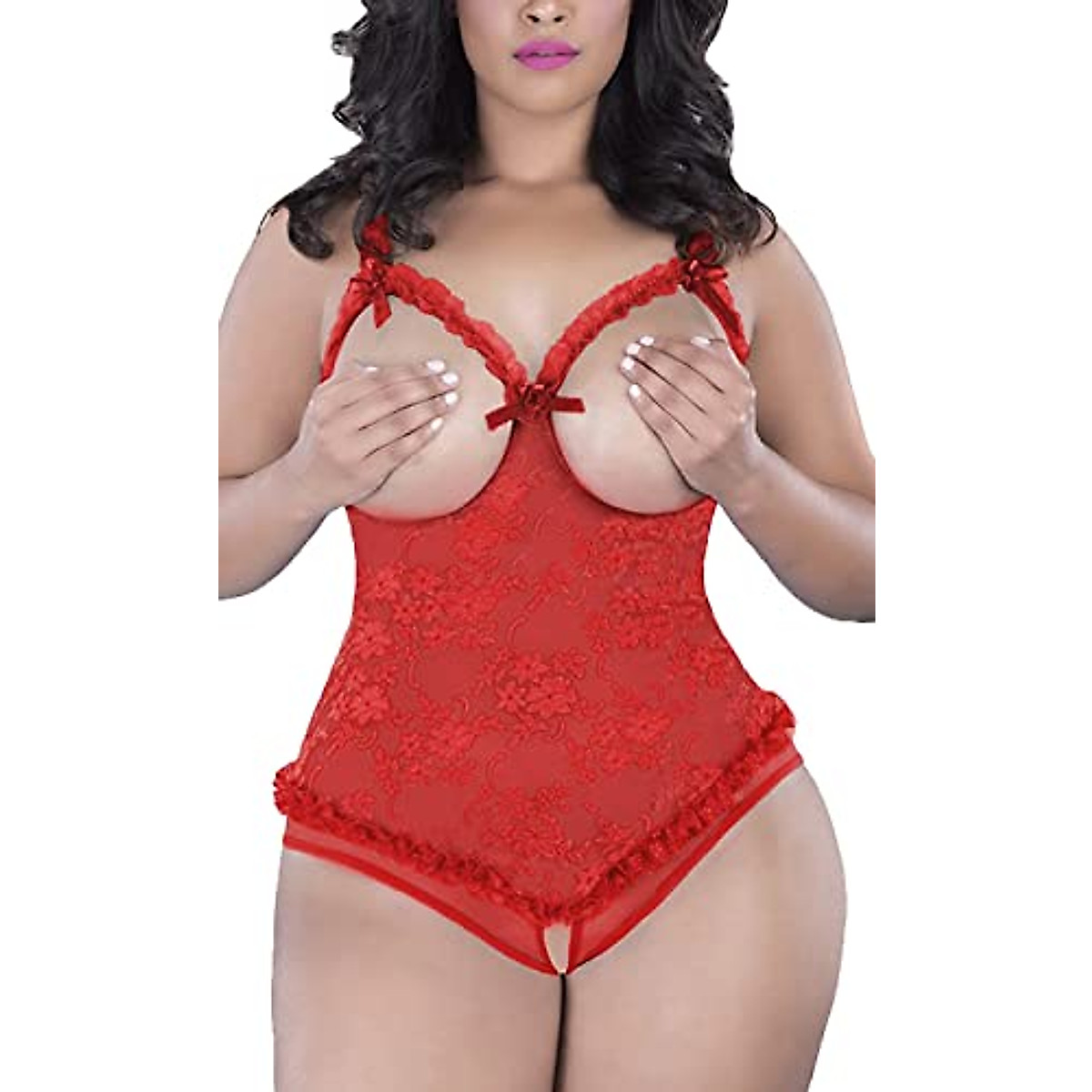 Plus Size Lingerie for Women Sexy Lingerie Bodysuit One-Piece Teddy Red (Red, 5XL)