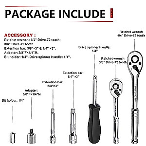 WETT 1/4" and 3/8" Drive Socket Set, 86-Piece Socket Wrench Set with Quick-Release Ratchet, Extention Bar, Adapter, 1/4" Bits, CR-V Steel, Metric/SAE, Deep/Shallow, Mirror Chrome Finish