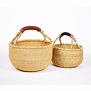 Bolga Zaare Market Basket, Handmade in Ghana by Women Artisans, Natural, LARGE/SMALL COMBO (2 baskets)