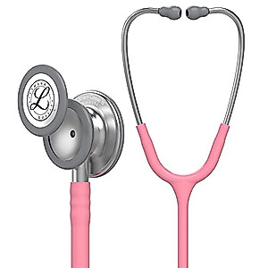 3M Littmann Classic III Monitoring Stethoscope, Pearl Pink Tube, 27 inch, 5633 & 40007 Stethoscope Identification Tag, Black