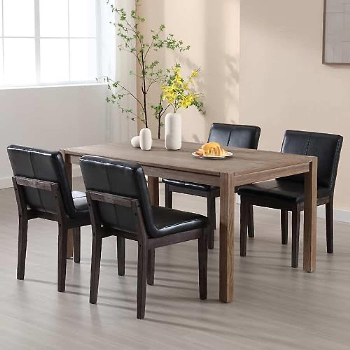 LZAREAL Comfy Modern Dining Chairs Set of 8, PU Leather Black Armless Dining Room Chairs with Solid Wood Legs, Mid Century Upholstered Dining Chair for Kitchen, Restaurant, Cafe