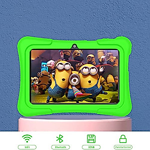 Kids Tablets, 7 inch Tablet for Kids, 32GB ROM, IPS HD Display, Android 11 Quad Core Processor, iWawa Pre Installed with Kid-Proof Case, Bluetooth, Dual Camera (Green)