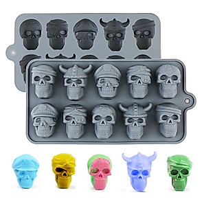 Skull Silicone Candy Mold for Hard Candy, Chocolates, Crayon, Jelly, Fondant, Jello,Whiskey Ice Cube Mold, Halloween Party Decoration, Pack of 2